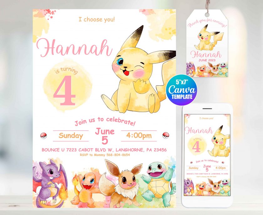 Pikachu Editable Invitation Template – Sweet Moments Template