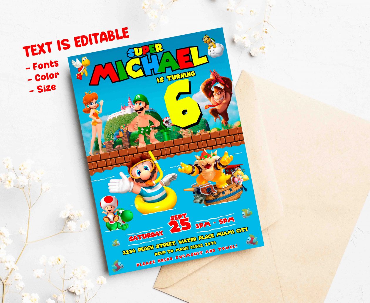Super Mario Pool Editable Invitation Template – Sweet Moments Template