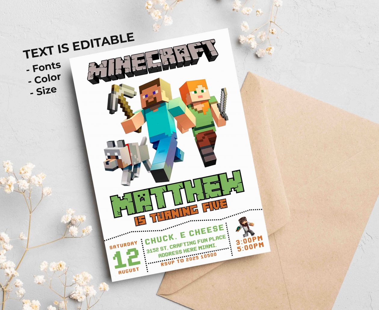 Minecraft Editable Invitation Template – Sweet Moments Template