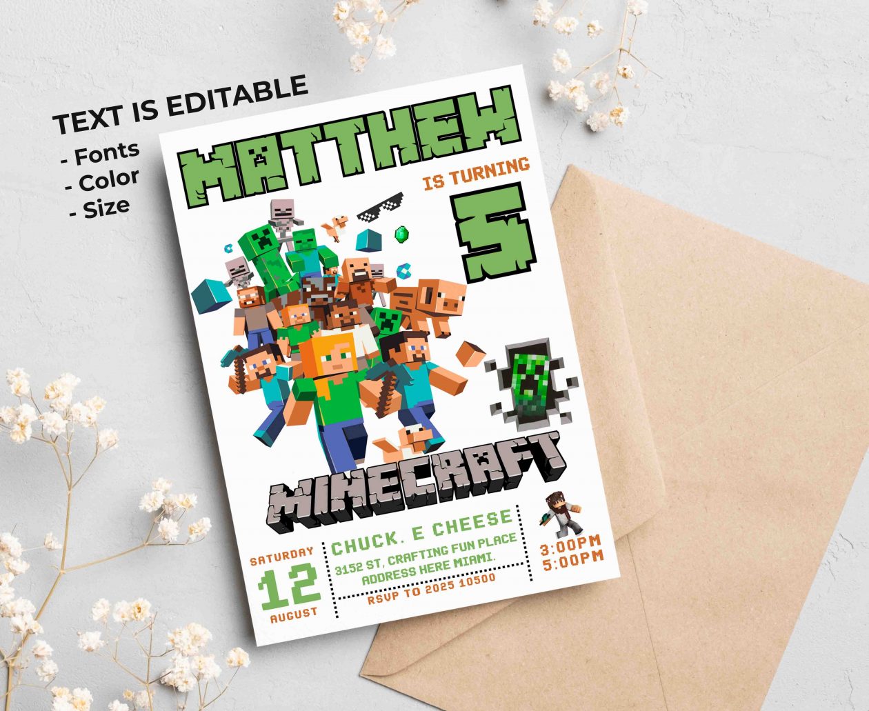 Minecraft Editable Invitation Template – Sweet Moments Template