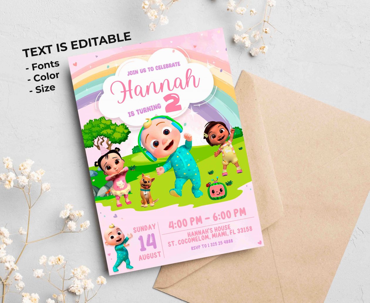 Cocomelon Girl Editable Invitation Template – Sweet Moments Template