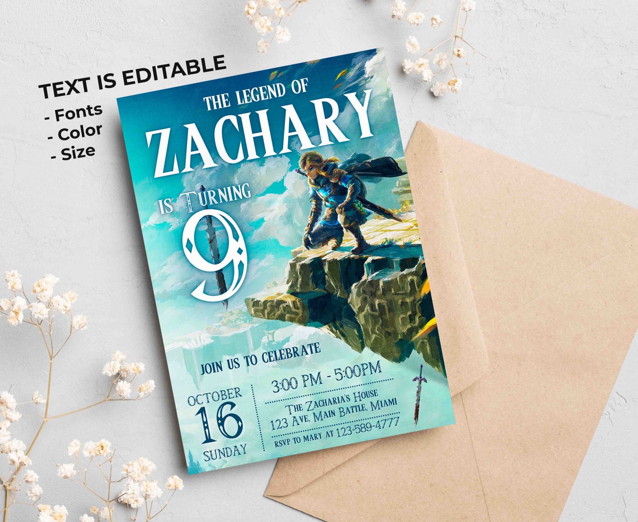 The Legend of Zelda Editable Invitation Template – Sweet Moments Template
