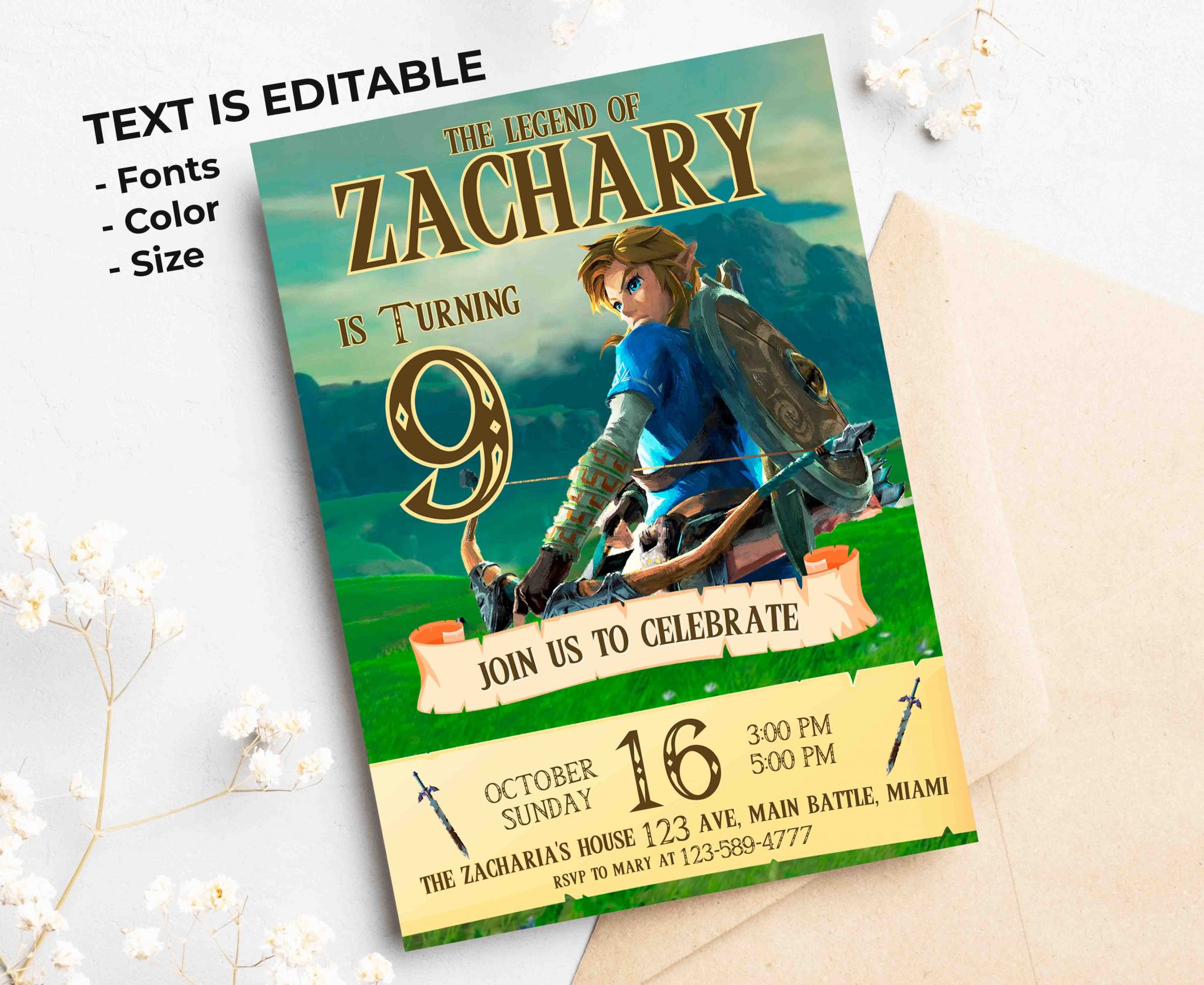 The Legend of Zelda Editable Invitation Template – Sweet Moments Template