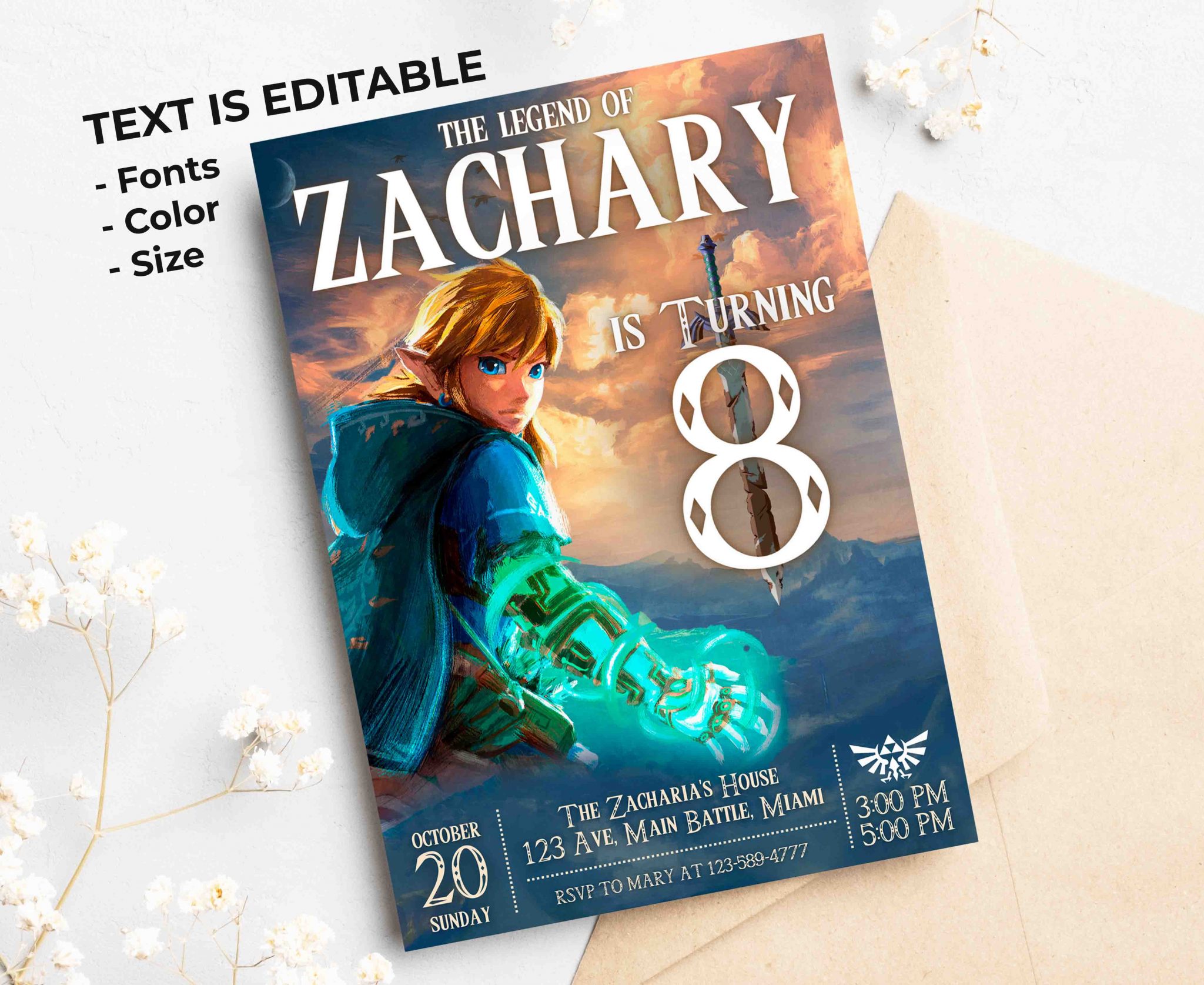 The Legend of Zelda Editable Invitation Template – Sweet Moments Template