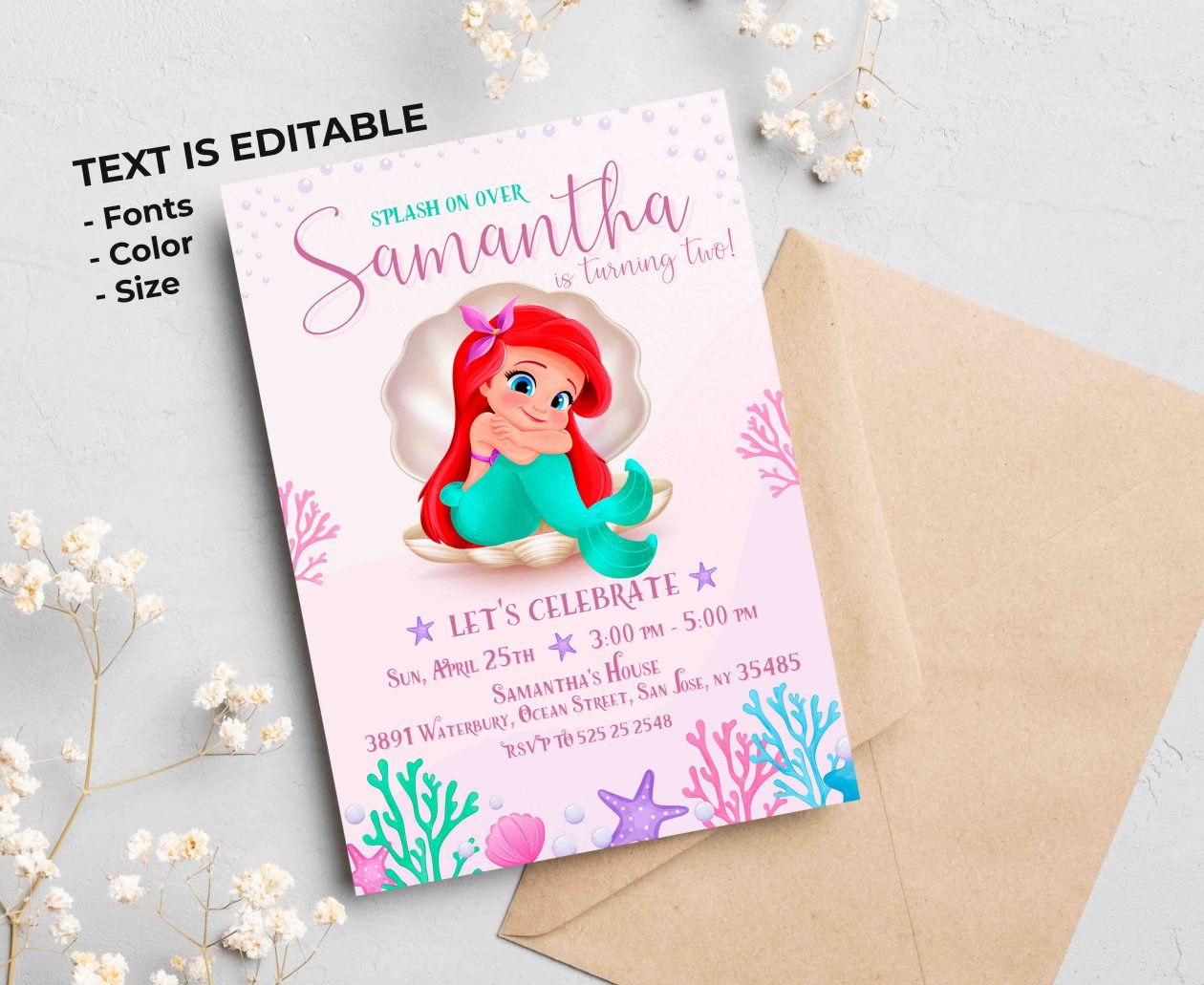 Little Mermaid Editable Invitation Template – Sweet Moments Template