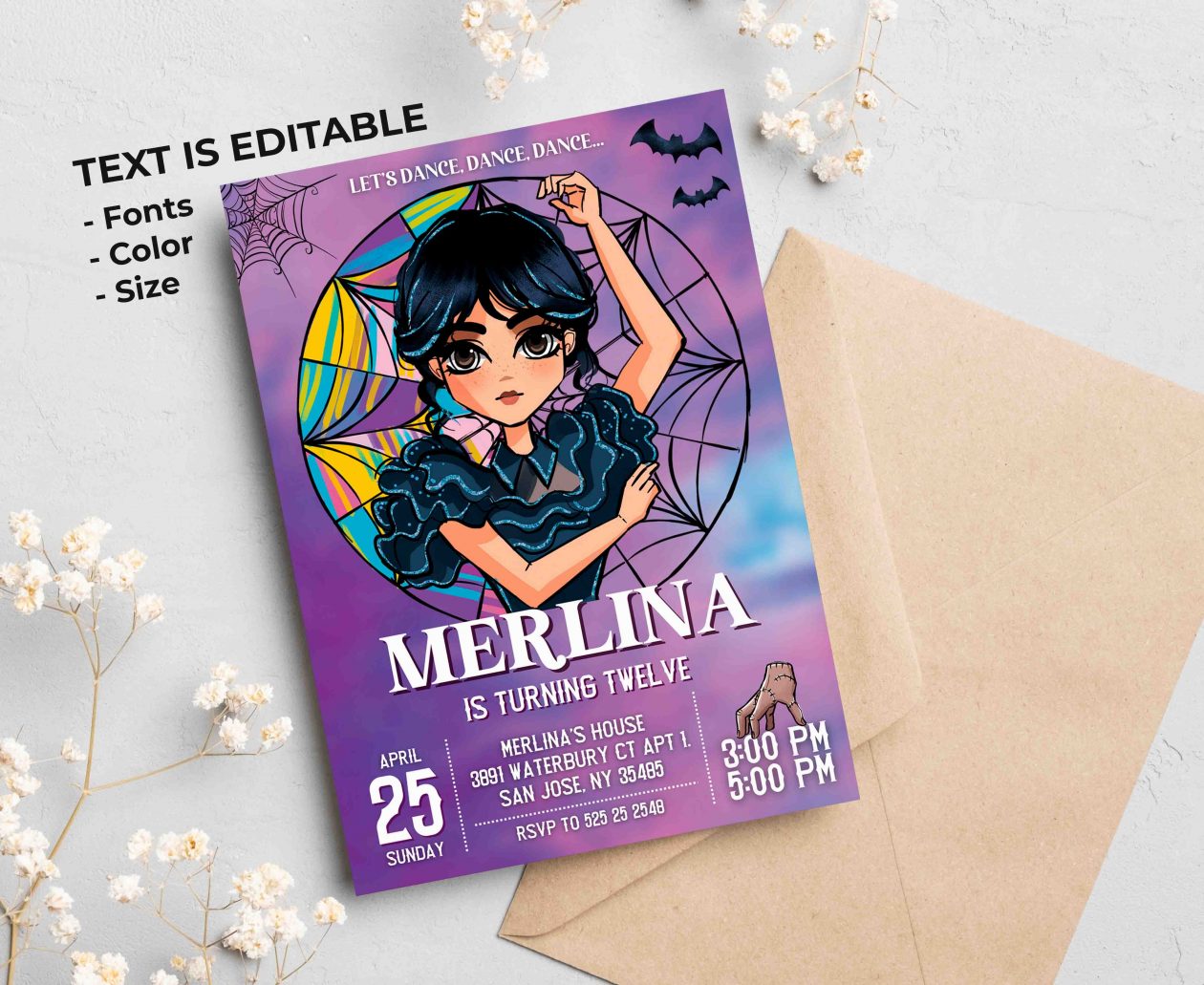 Wednesday Addams Editable Invitation Template – Sweet Moments Template