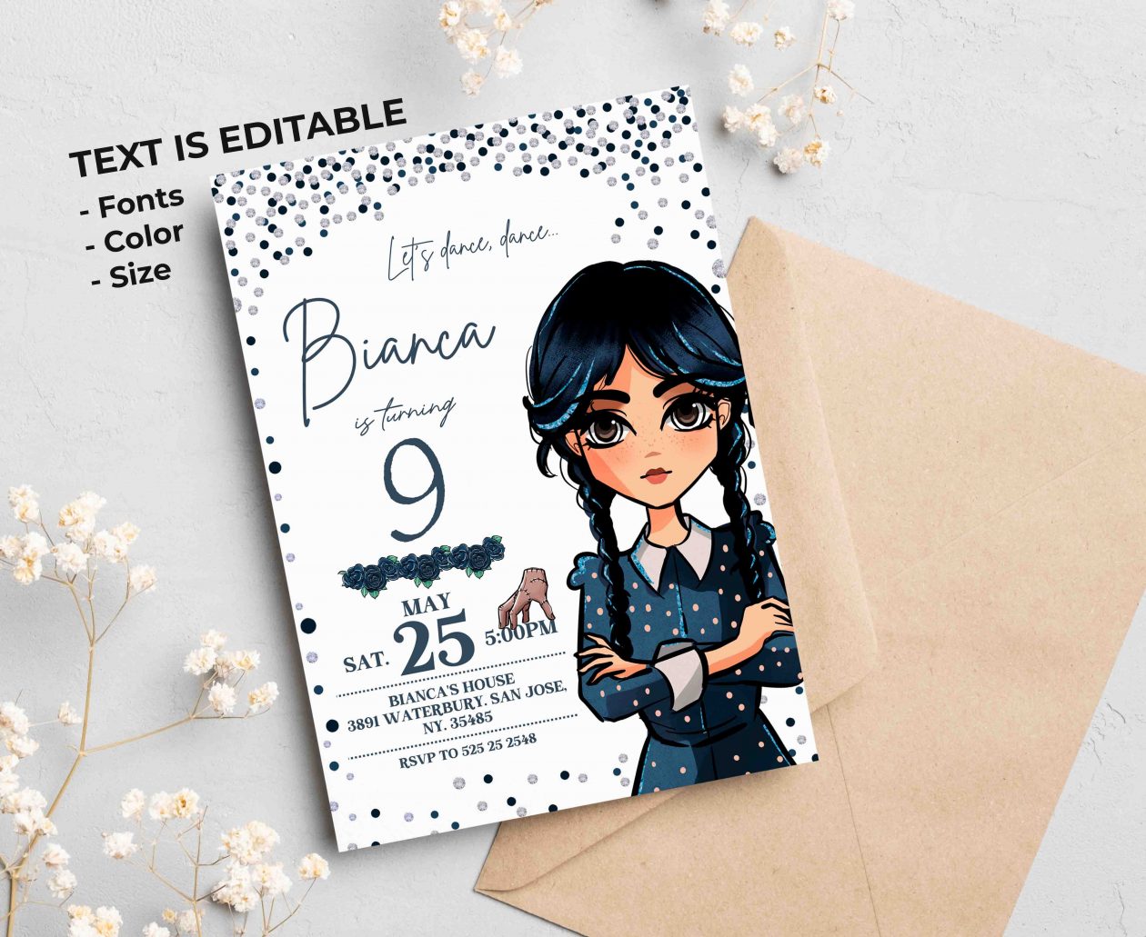 Wednesday Addams Editable Invitation Template – Sweet Moments Template