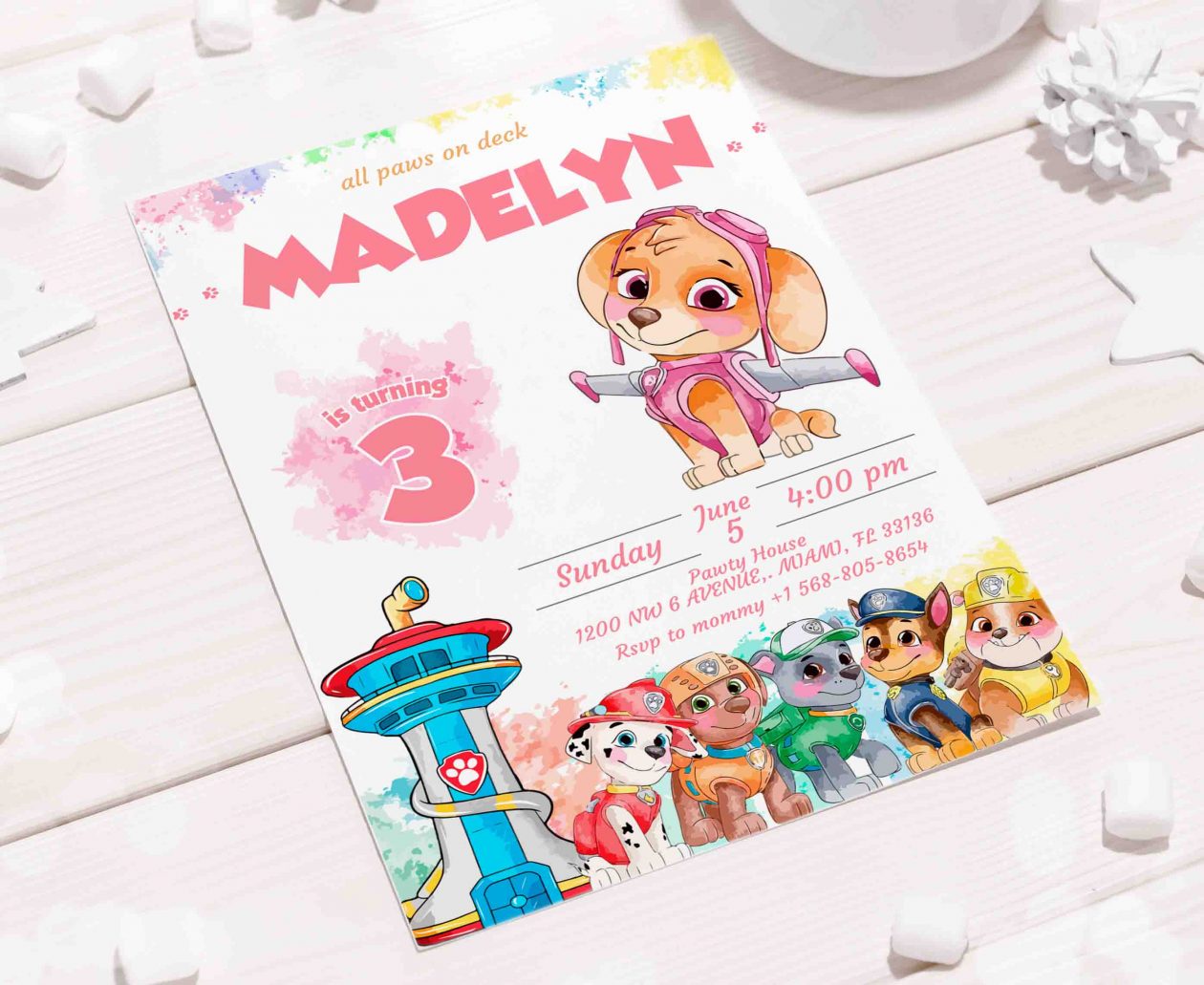 Skye Paw Patrol Editable Invitation Template – Sweet Moments Template