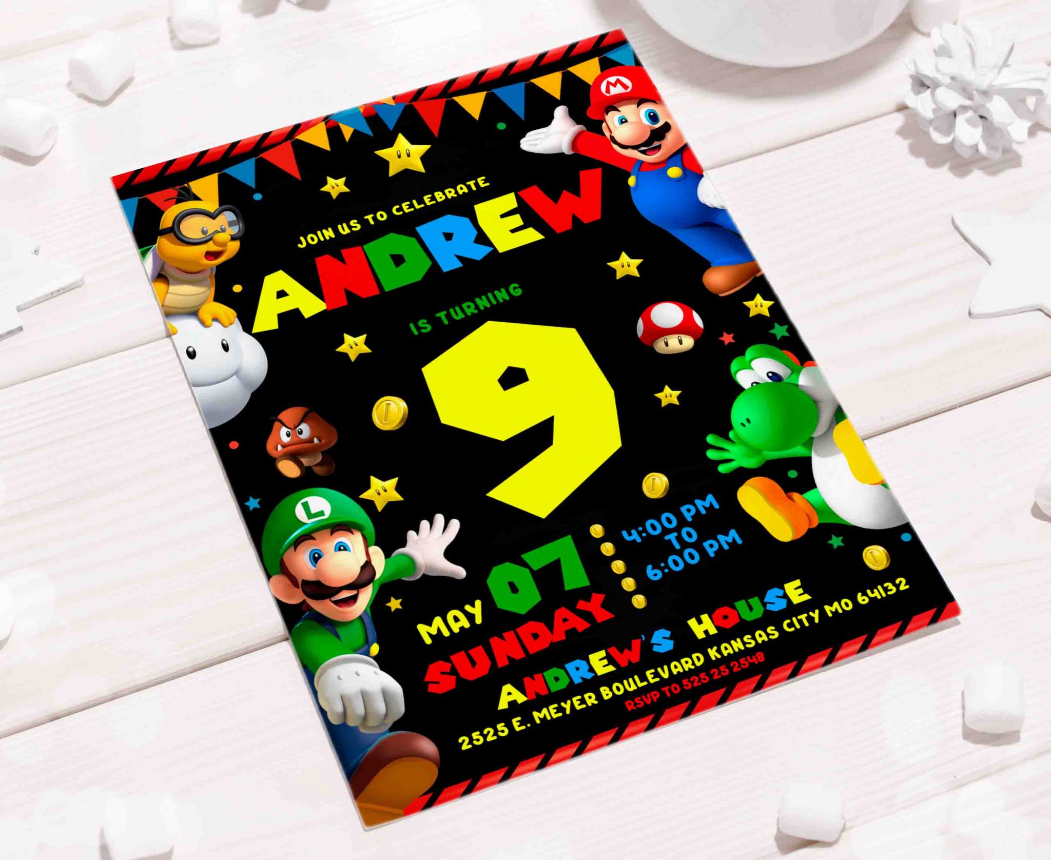 Super Mario Editable Invitation Template – Sweet Moments Template