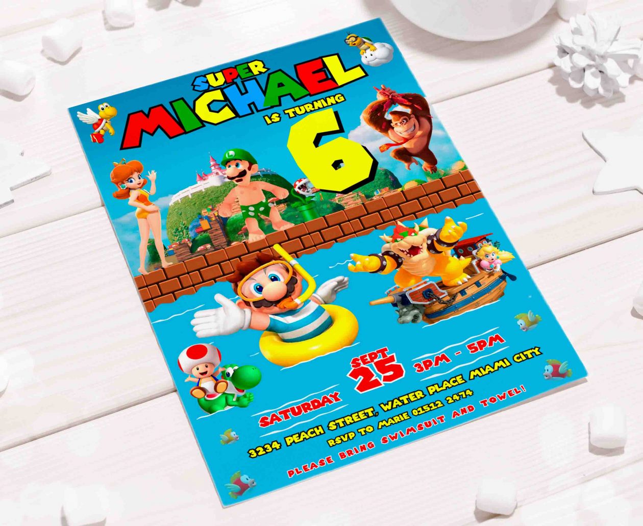 Super Mario Pool Editable Invitation Template – Sweet Moments Template