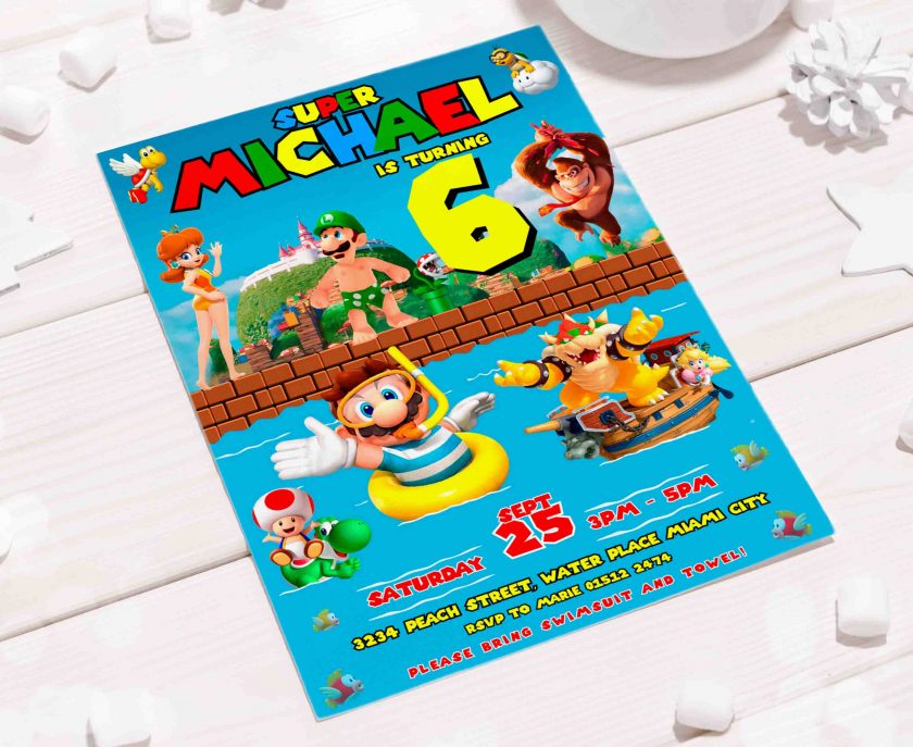 Super Mario Pool Editable Invitation Template – Sweet Moments Template
