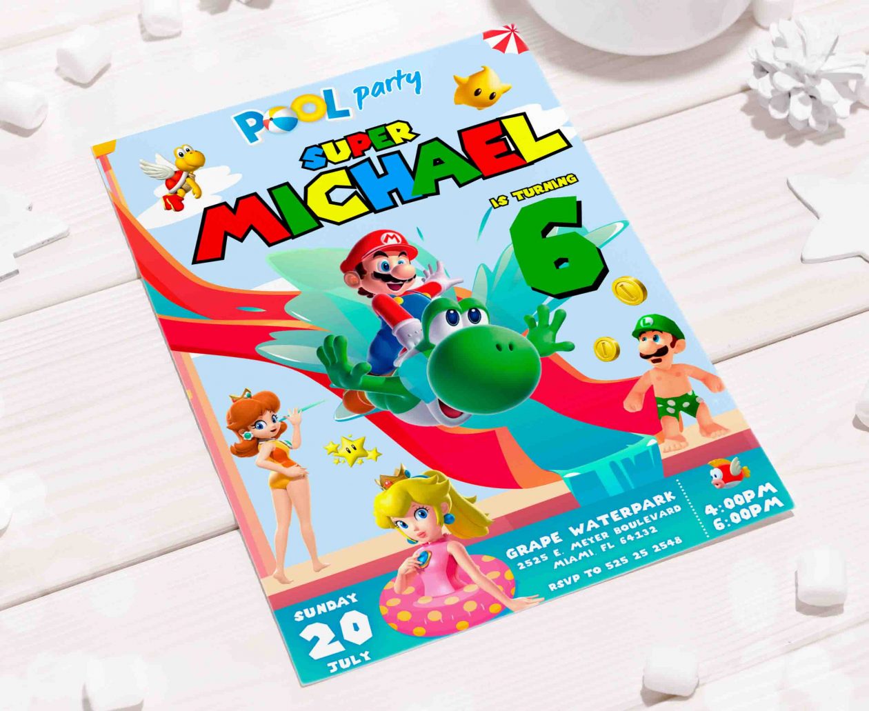 Super Mario Pool Editable Invitation Template – Sweet Moments Template
