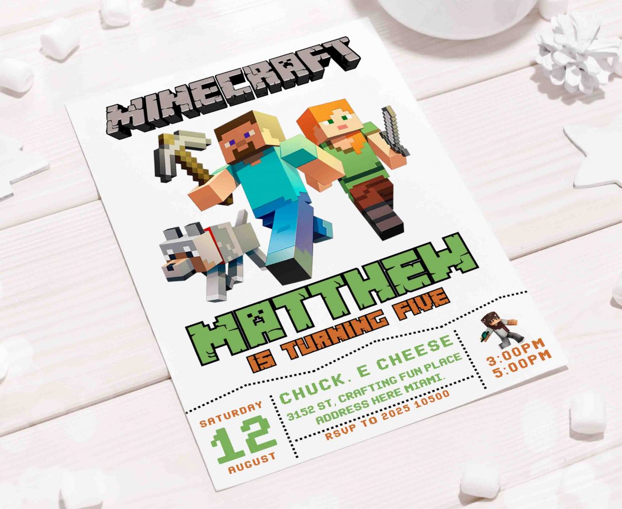 Minecraft Editable Invitation Template – Sweet Moments Template