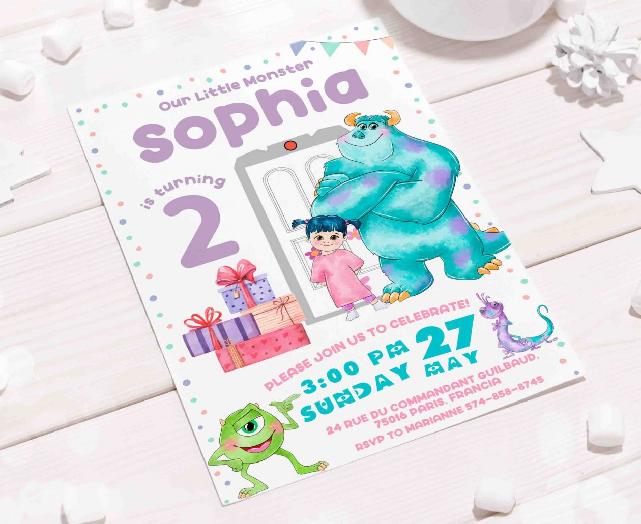 Monsters Inc Editable Invitation Template – Sweet Moments Template