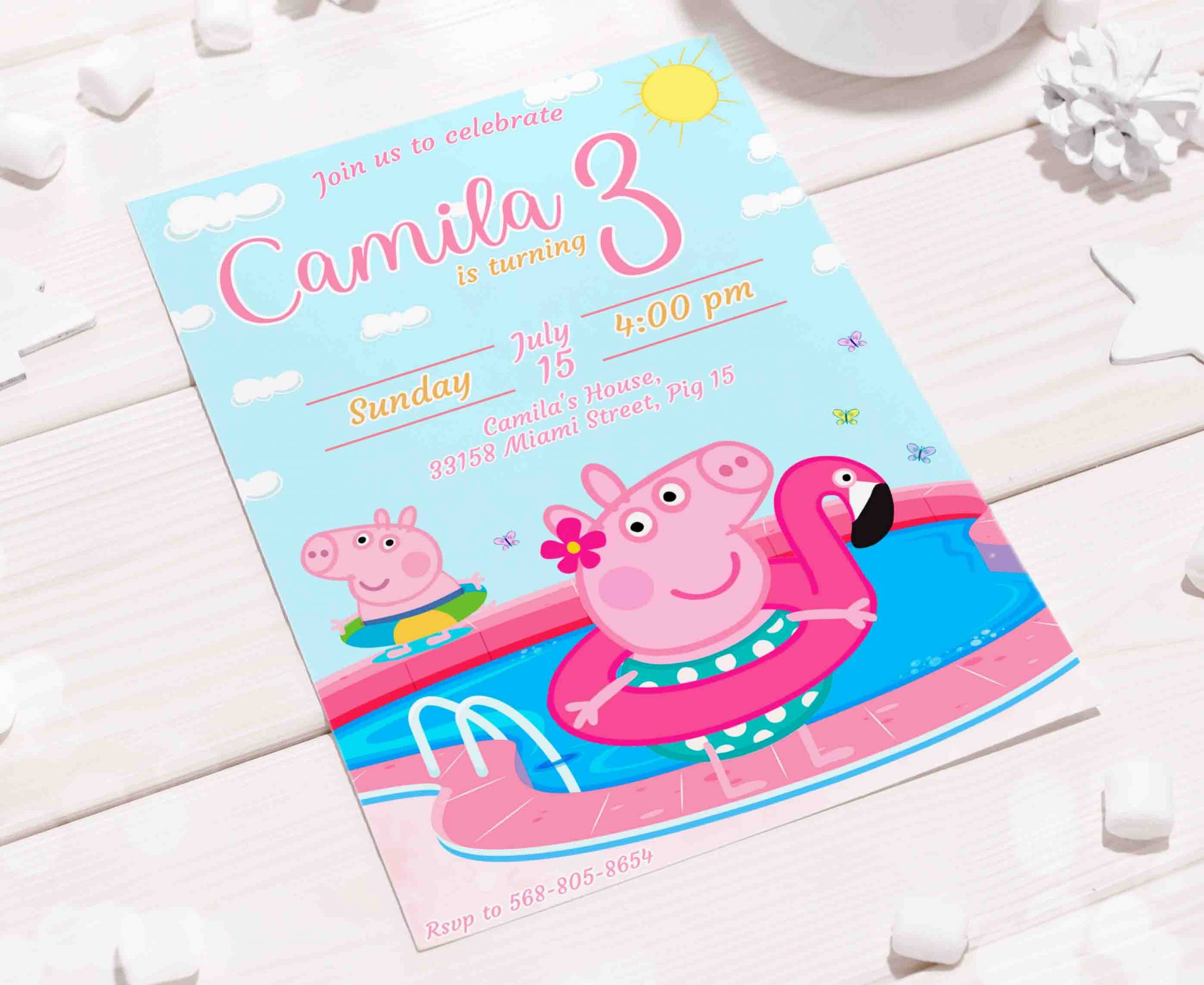 Peppa Pig Pool Editable Invitation Template – Sweet Moments Template