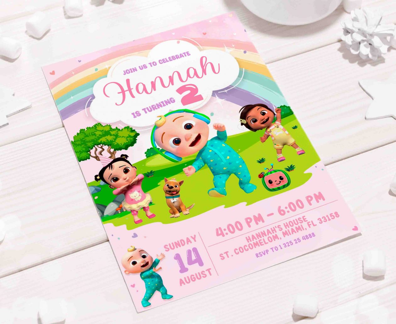 Cocomelon Girl Editable Invitation Template – Sweet Moments Template