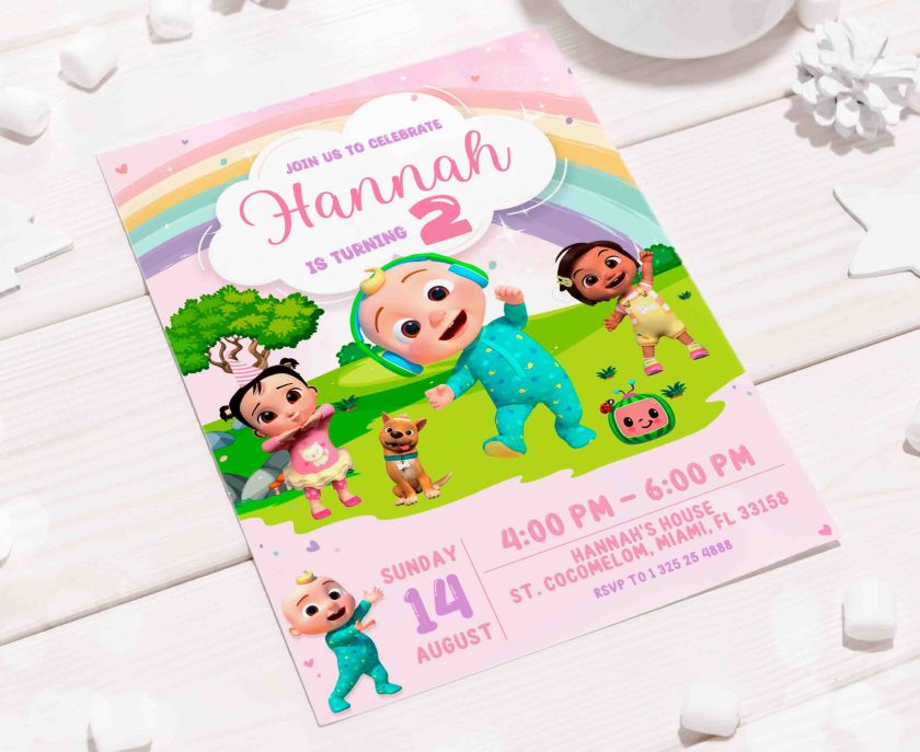 Cocomelon Girl Editable Invitation Template – Sweet Moments Template
