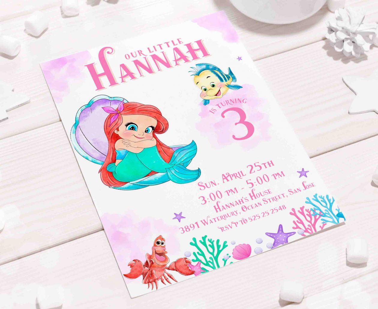 Little Mermaid Editable Invitation Template – Sweet Moments Template