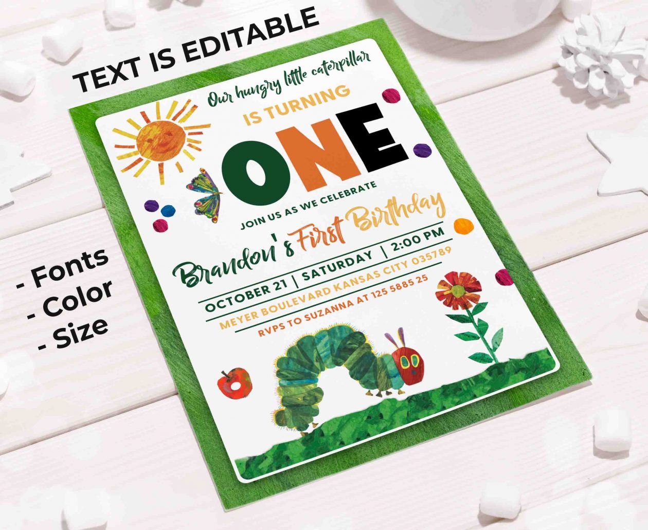 The Very Hungry Caterpillar Editable Invitation Template – Sweet ...