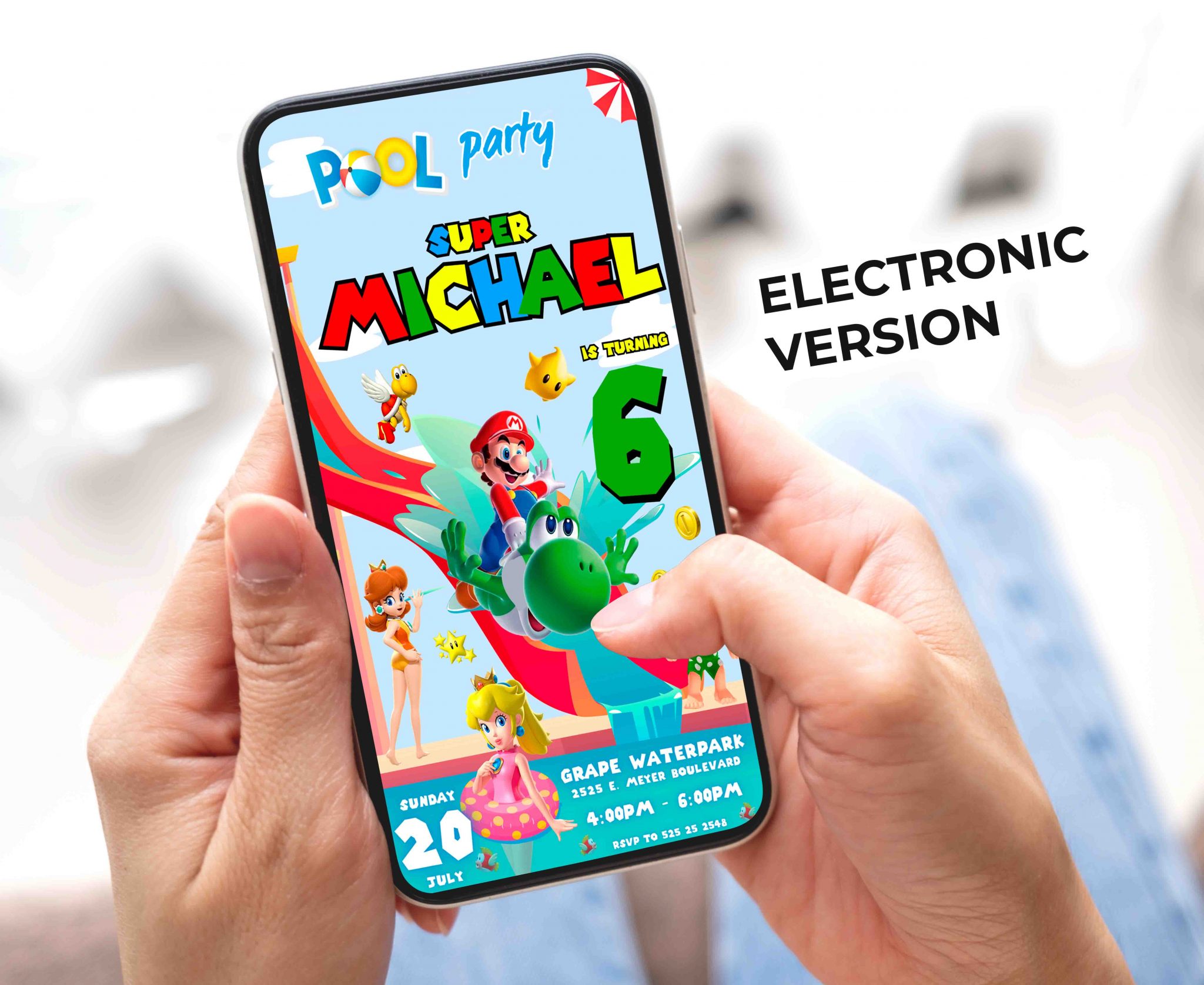 Super Mario Pool Editable Invitation Template – Sweet Moments Template