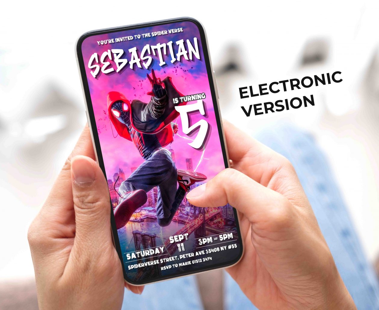 Spiderman Spiderverse Editable Invitation Template – Sweet Moments Template