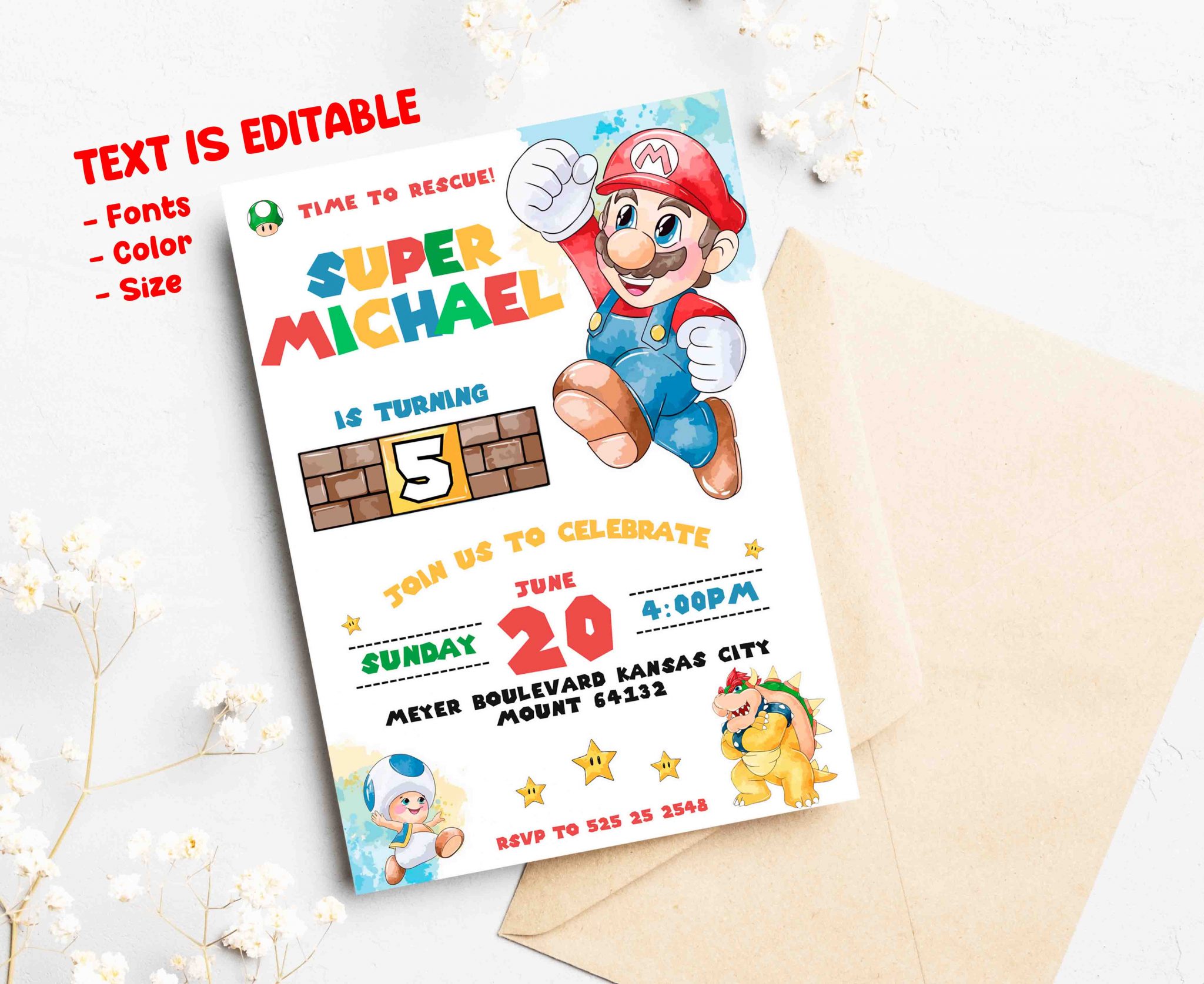 Super Mario Editable Invitation Template – Sweet Moments Template