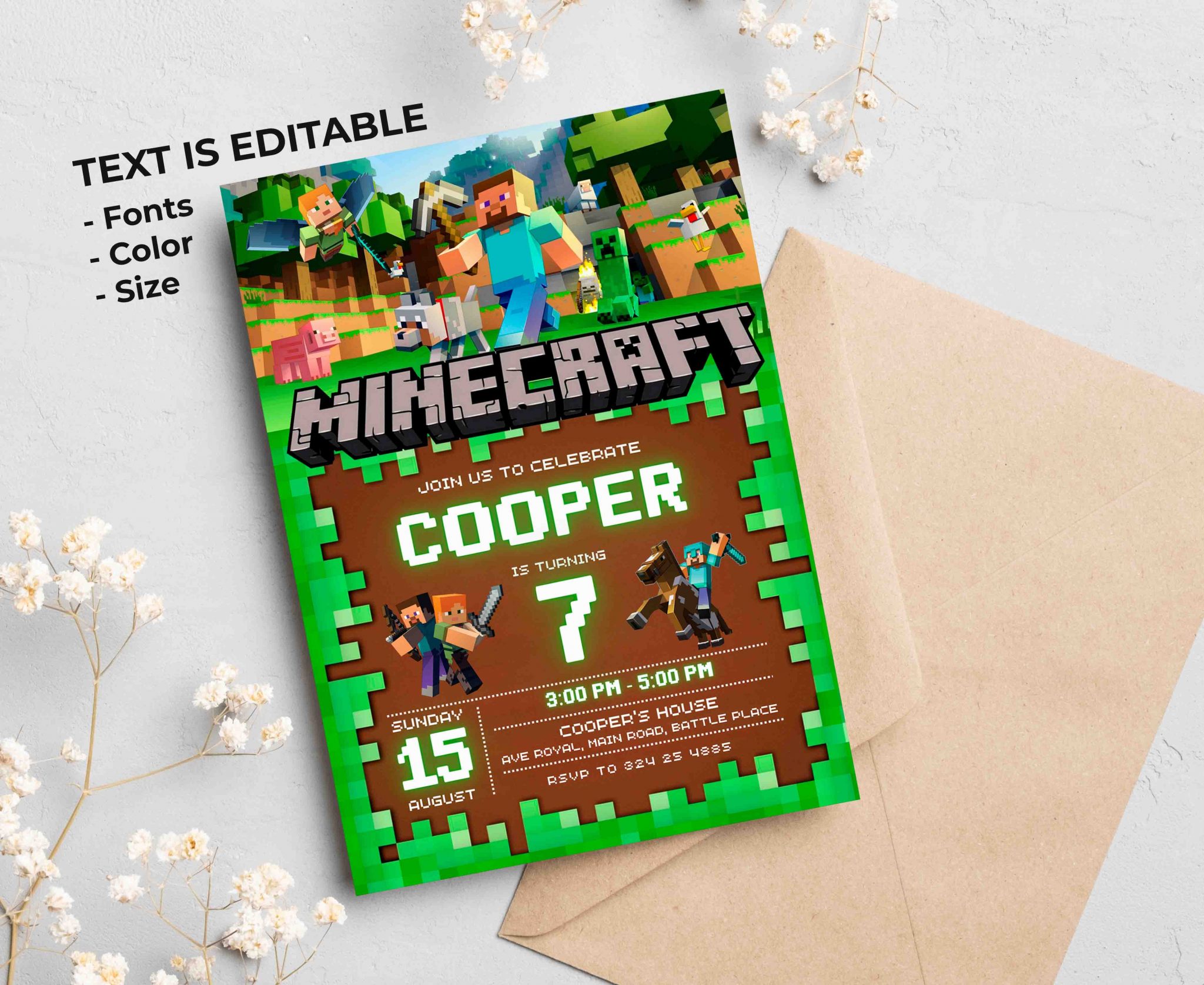 Minecraft Editable Invitation Template – Sweet Moments Template