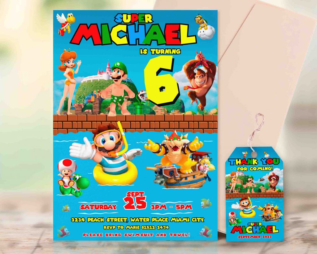 Super Mario Pool Editable Invitation Template – Sweet Moments Template