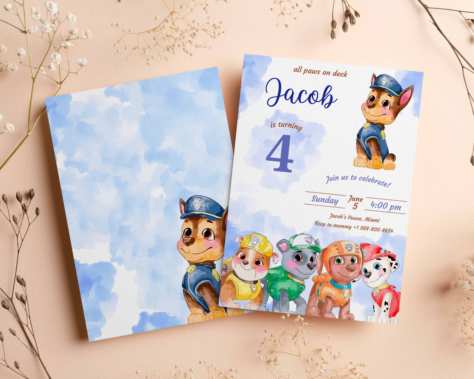 Chase Paw Patrol Editable Invitation Template – Sweet Moments Template