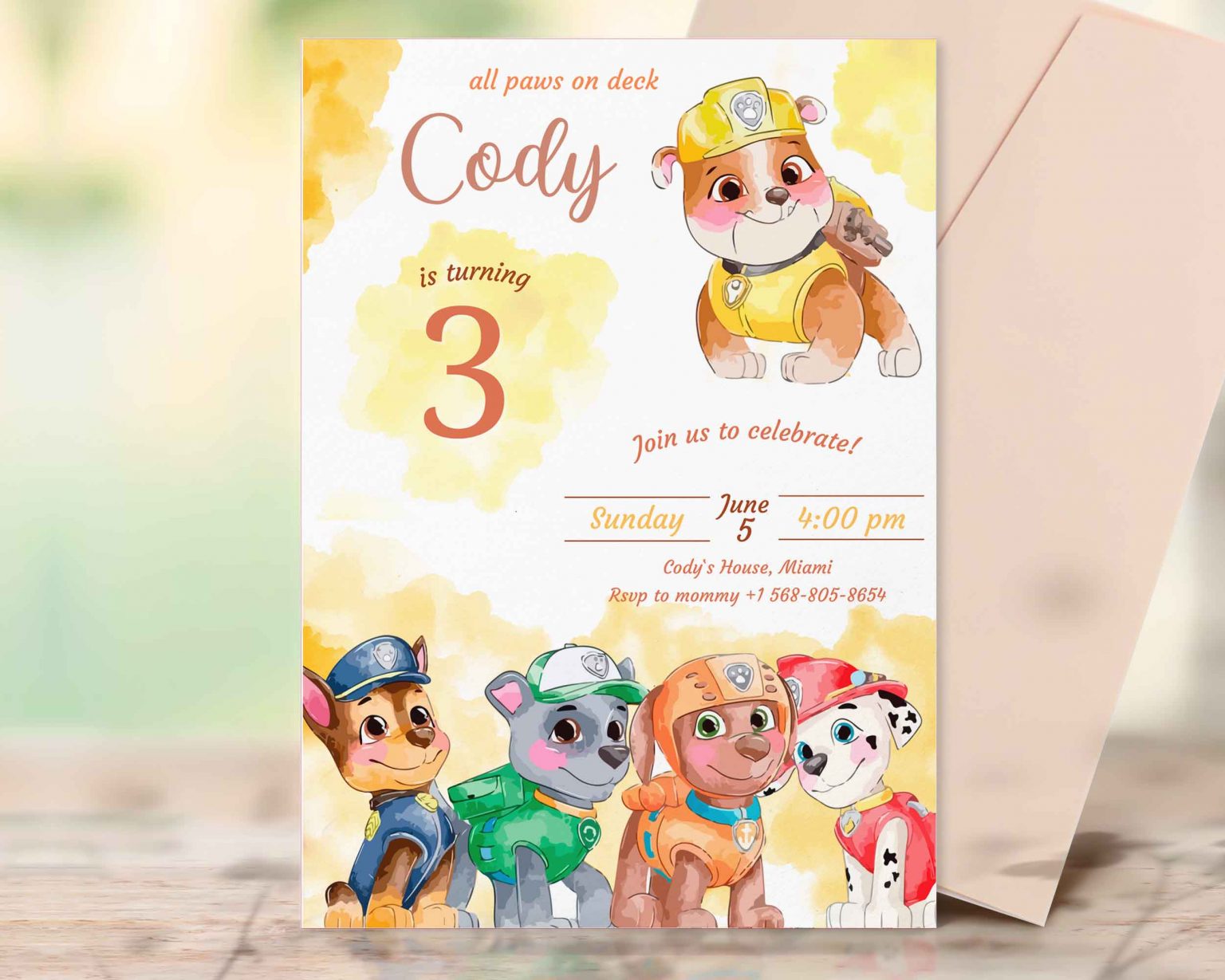Rubble Paw Patrol Editable Invitation Template – Sweet Moments Template