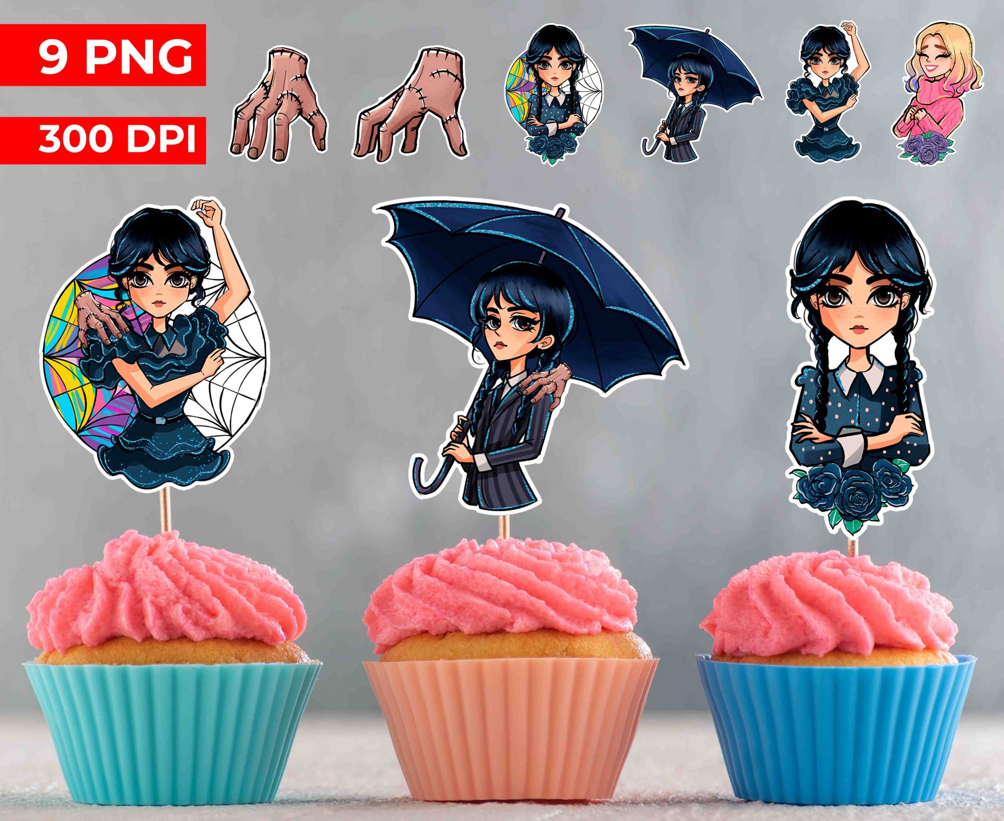Wednesday Addams Digital Cupcake Topper, Sticker – Sweet Moments Template