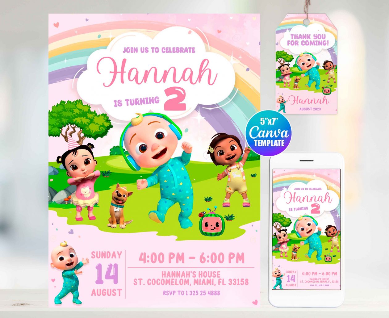 Cocomelon Girl Editable Invitation Template – Sweet Moments Template