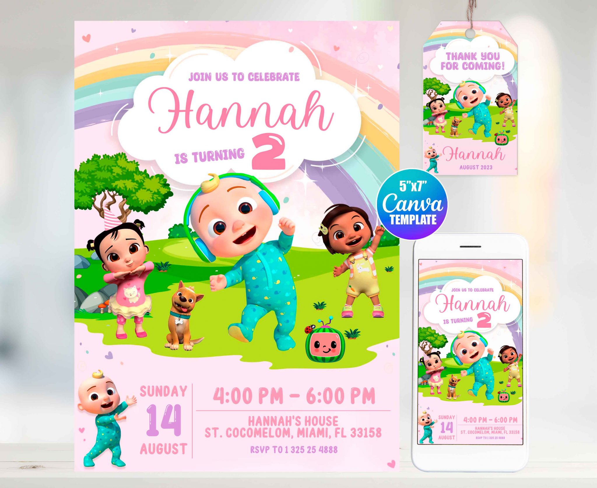 Cocomelon Girl Editable Invitation Template – Sweet Moments Template