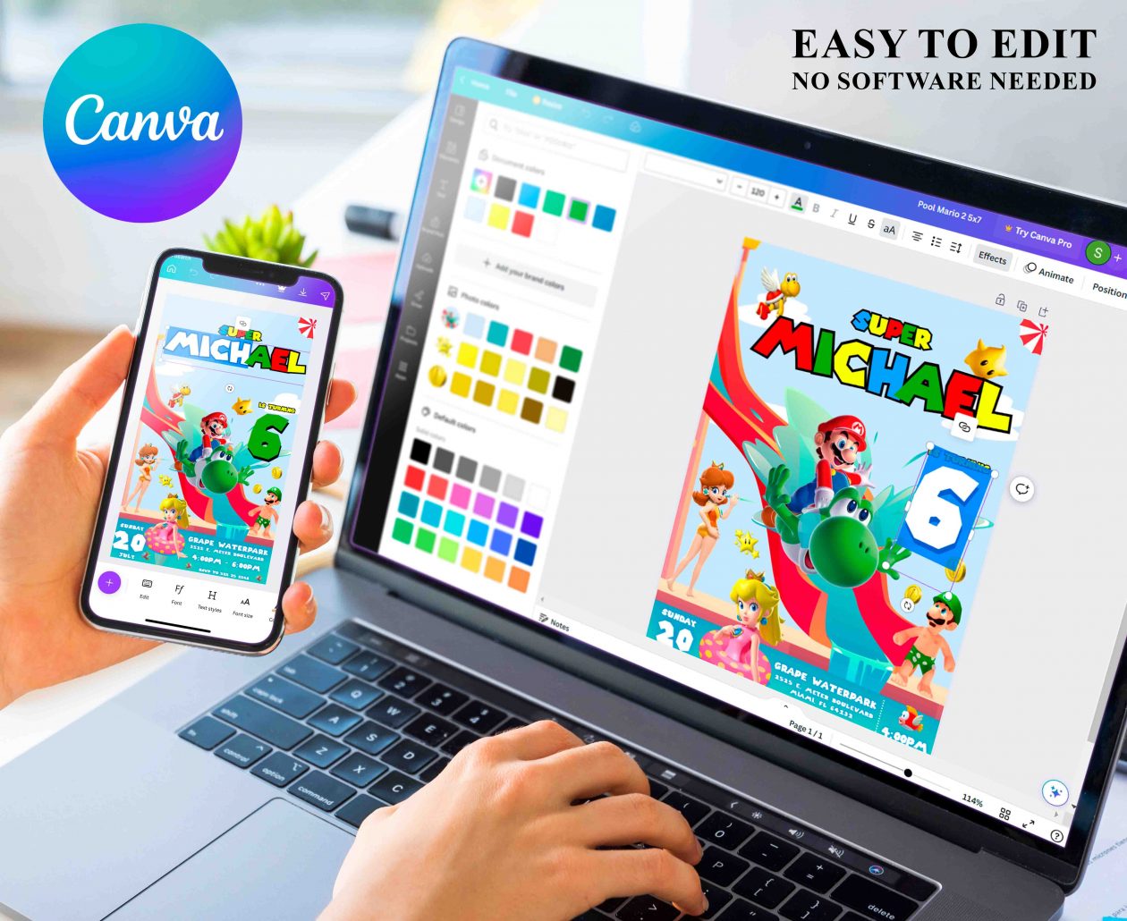 Super Mario Pool Editable Invitation Template – Sweet Moments Template