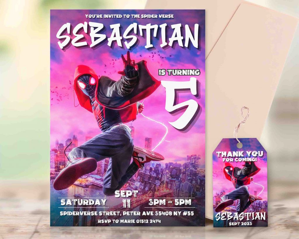 Spiderman Spiderverse Editable Invitation Template – Sweet Moments Template