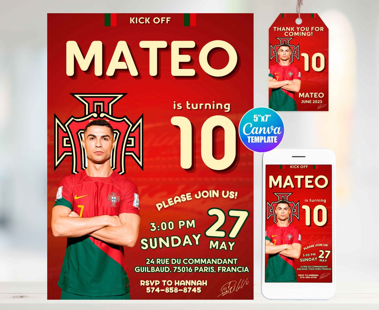 Cristiano Ronaldo Portugal Editable Invitation Template – Sweet Moments ...