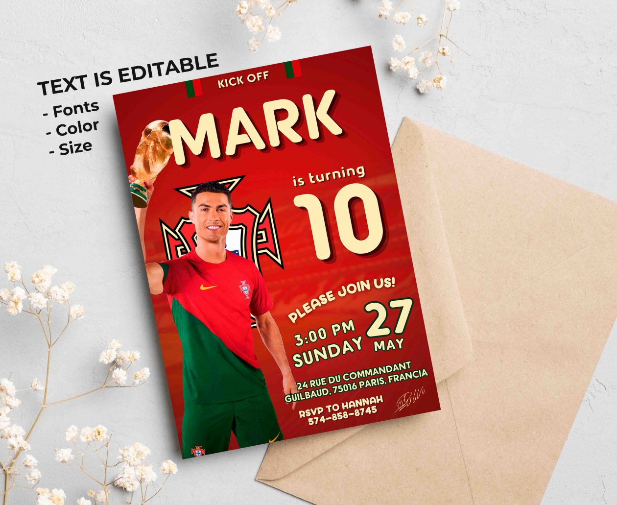 Cristiano Ronaldo Portugal Editable Invitation Template – Sweet Moments ...