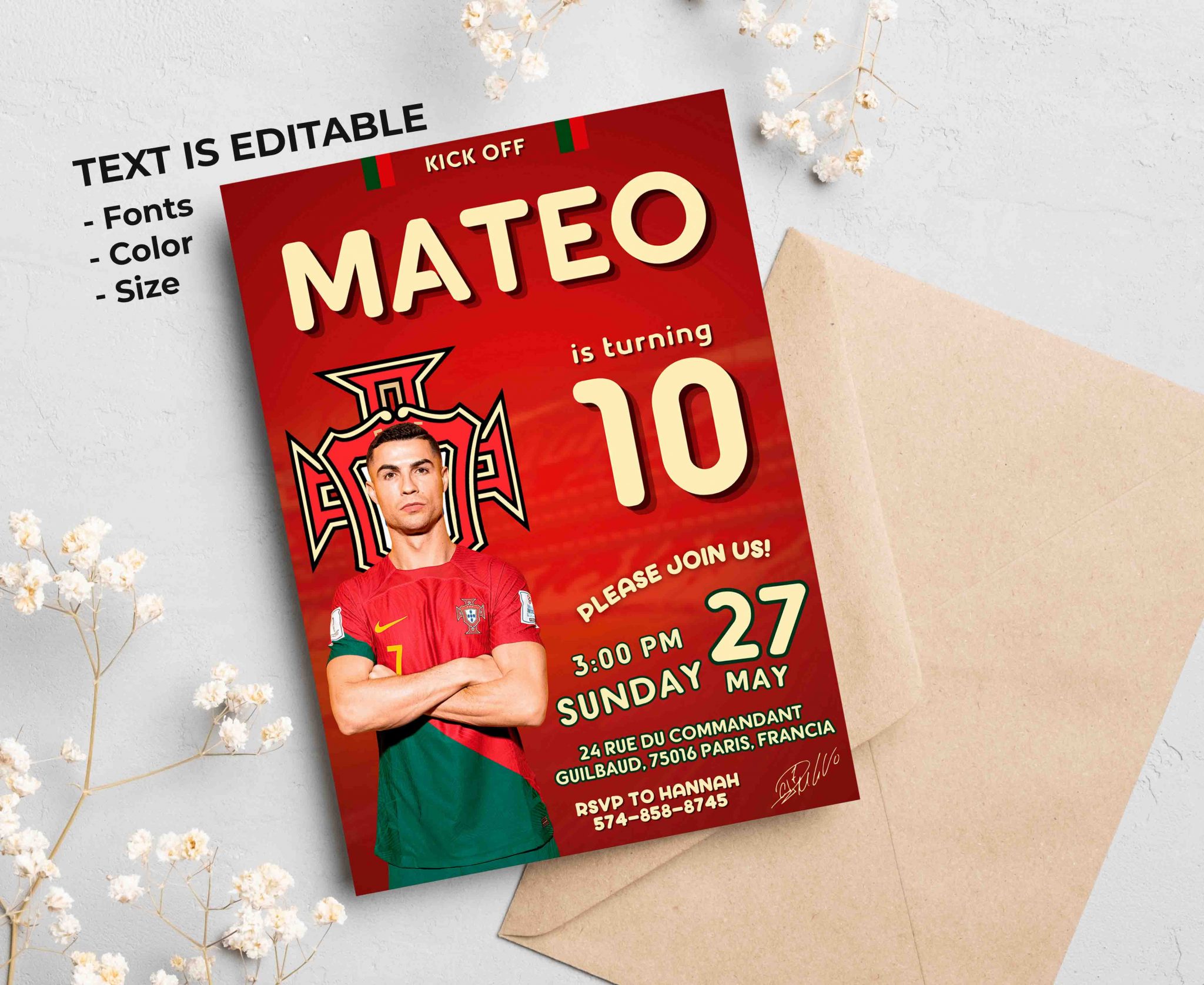 Cristiano Ronaldo Portugal Editable Invitation Template – Sweet Moments ...