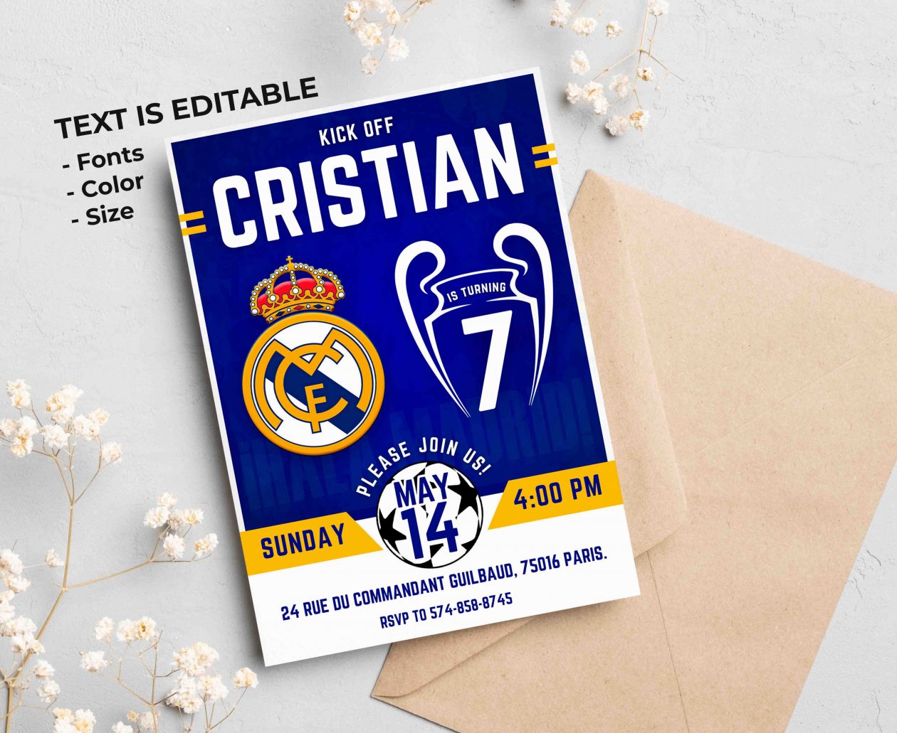 Real Madrid Editable Invitation Template – Sweet Moments Template