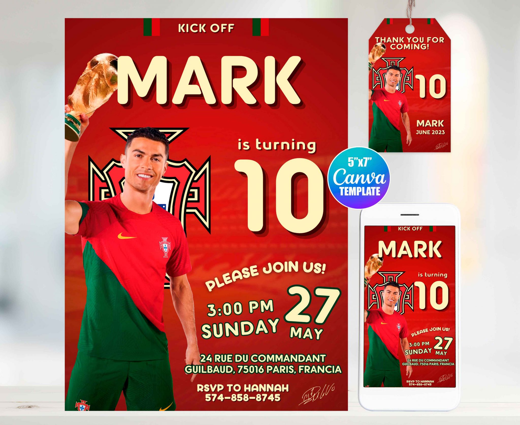 Cristiano Ronaldo Portugal Editable Invitation Template – Sweet Moments ...