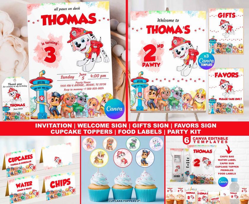 Marshall Paw Patrol Party Pack Templates – Sweet Moments Template