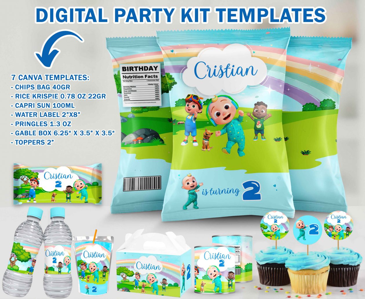 Cocomelon Blue Digital Party Kit – Sweet Moments Template