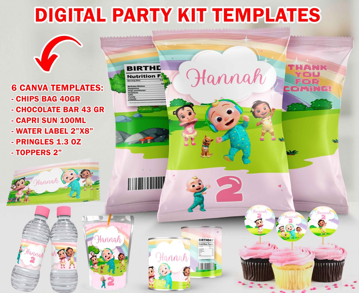 Cocomelon Pink Digital Party Kit – Sweet Moments Template